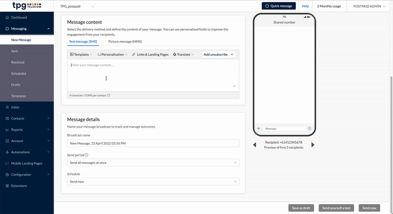 Basic Message Sending – TPG Telecom Messaging Hub