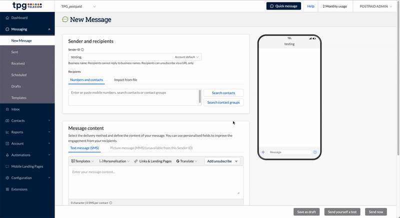 Sending Messages – TPG Telecom Messaging Hub