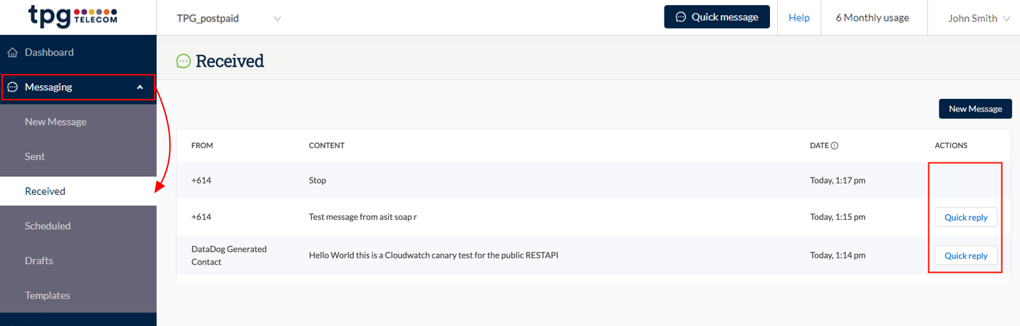 Reporting on Inbound Messages – TPG Telecom Messaging Hub
