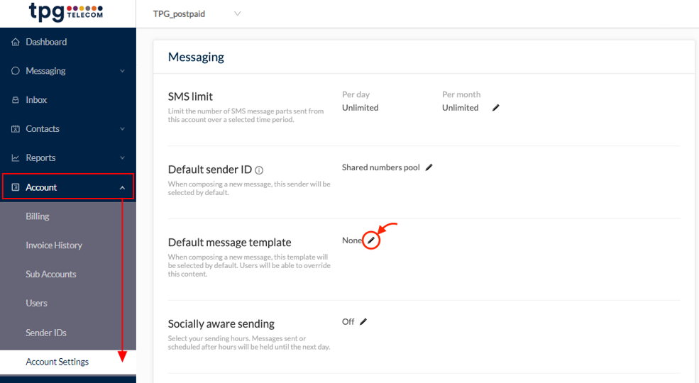Setting A Default Message Template Tpg Telecom Messaging Hub