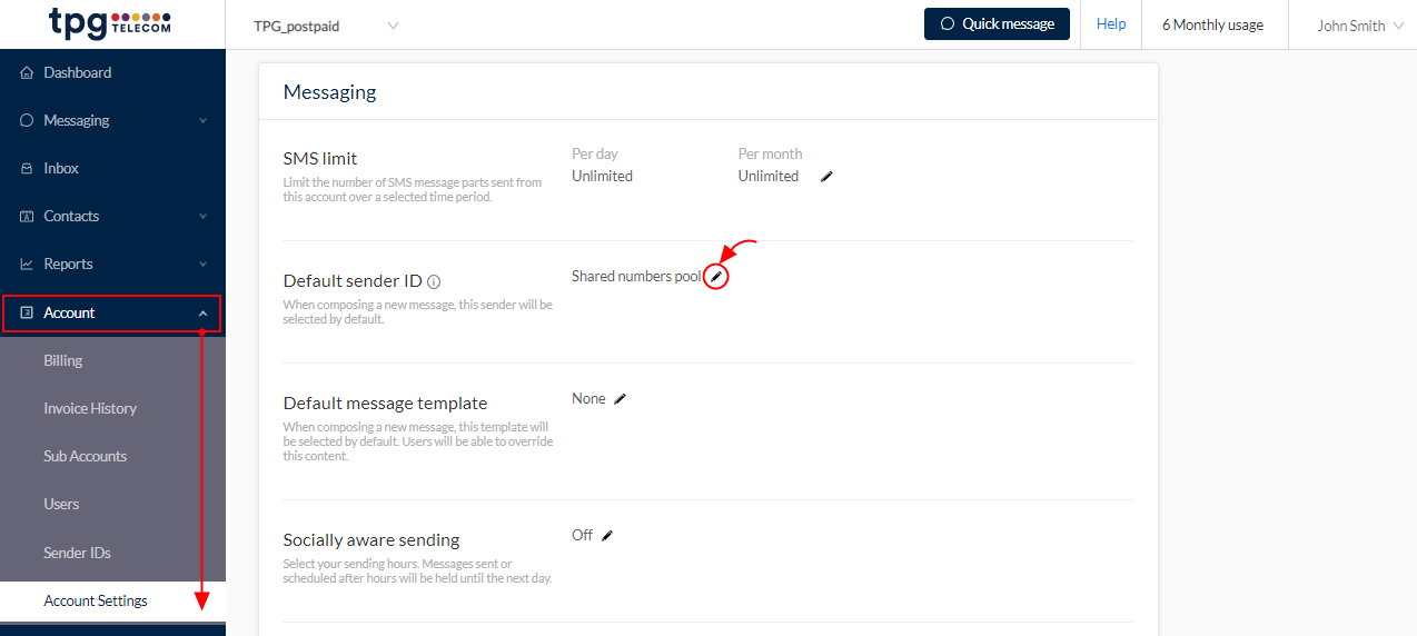 Updating the Default Sender ID – TPG Telecom Messaging Hub