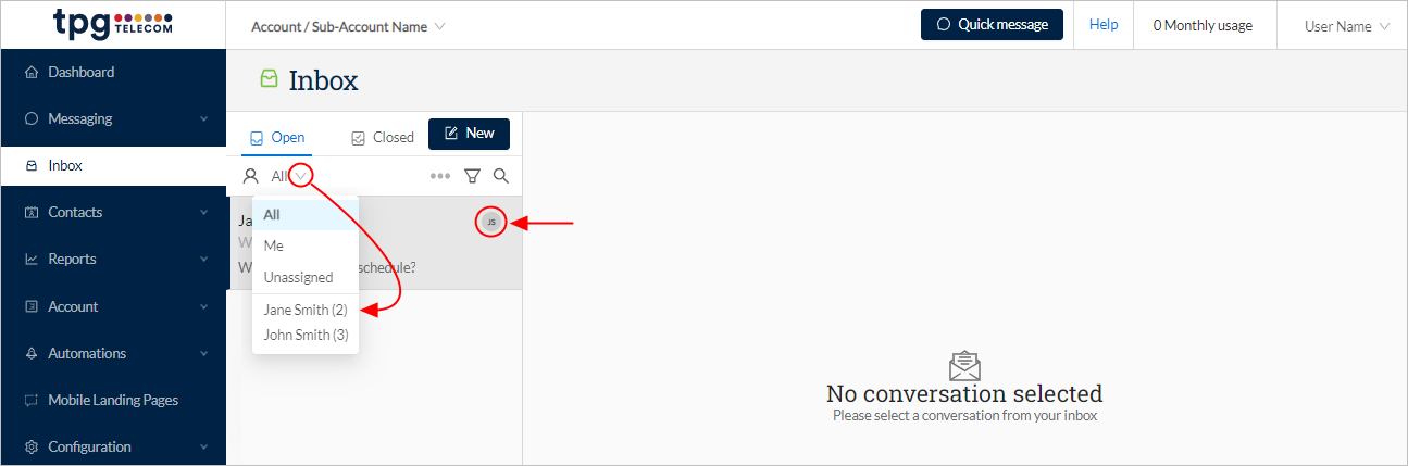 Assigning Conversations In The Inbox Tpg Telecom Messaging Hub
