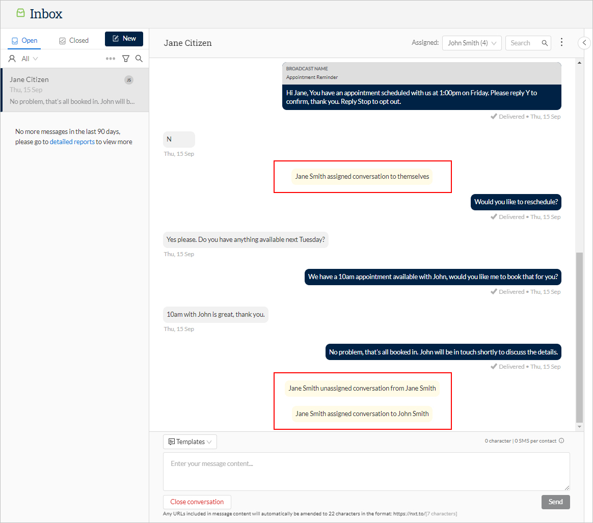Assigning Conversations In The Inbox Tpg Telecom Messaging Hub